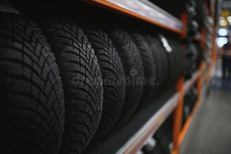 Car Tires at Warehouse in Tire Store Stock Photo - Image of store ...