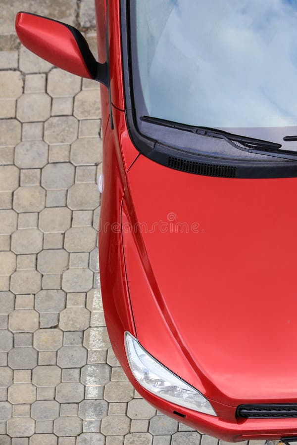 Red car top view stock image. Image of hood, aerial, view - 9085027