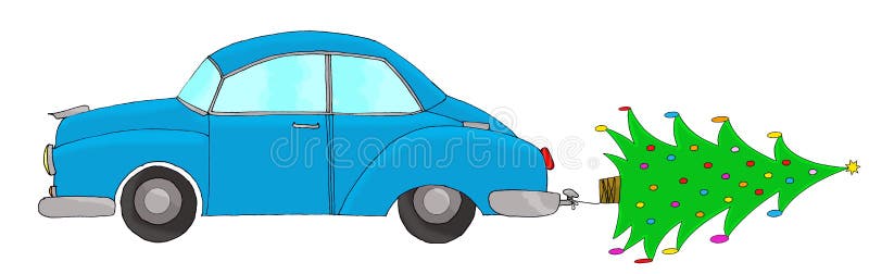 Car towing Christmas tree stock illustration. Illustration of drawn ...