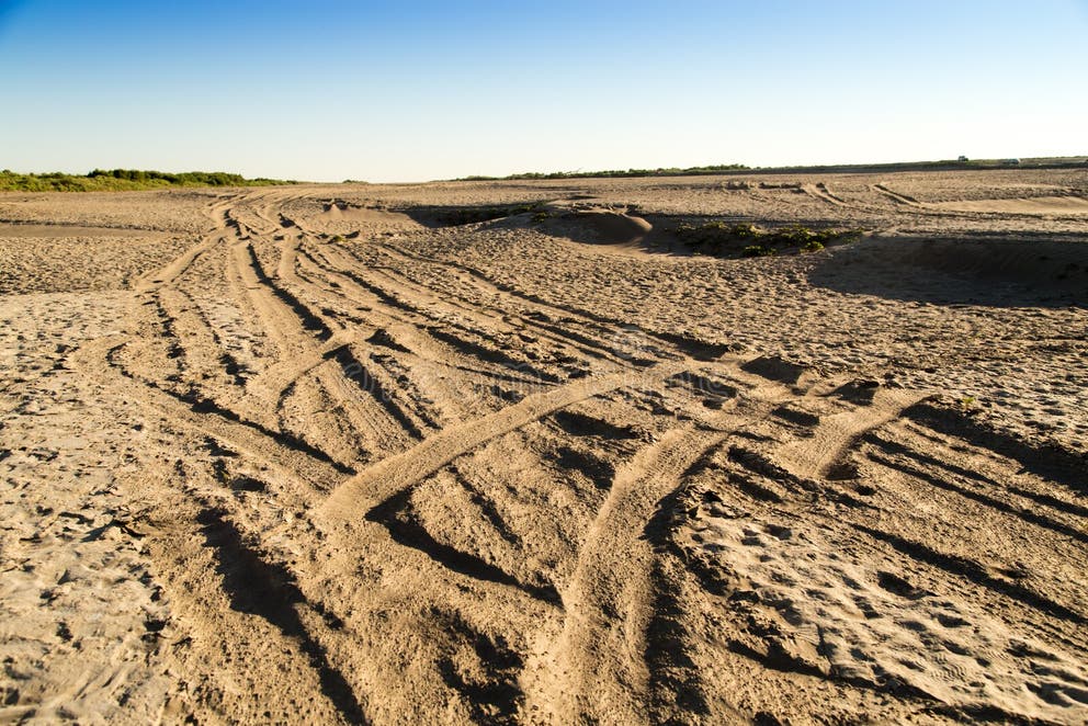 Car Track on the Sand in the Desert Stock Photo - Image of land ...