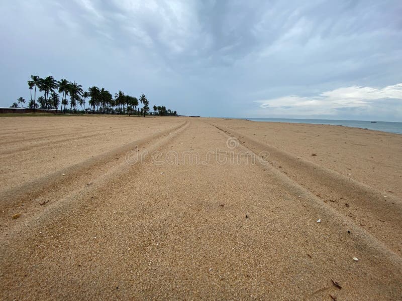 Car Track on the Sand on a Empty Beach Stock Photo - Image of trace ...