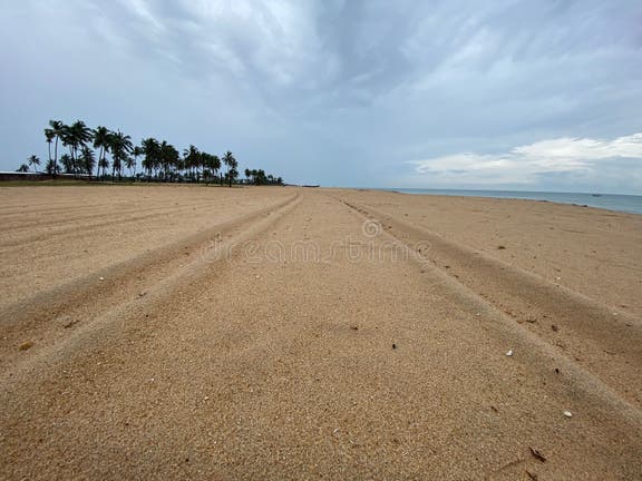 Car Track on the Sand on a Empty Beach Stock Photo - Image of trace ...
