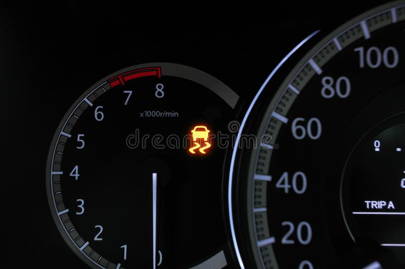 A Car Traction Control System Malfunction Warning Light on the Car ...