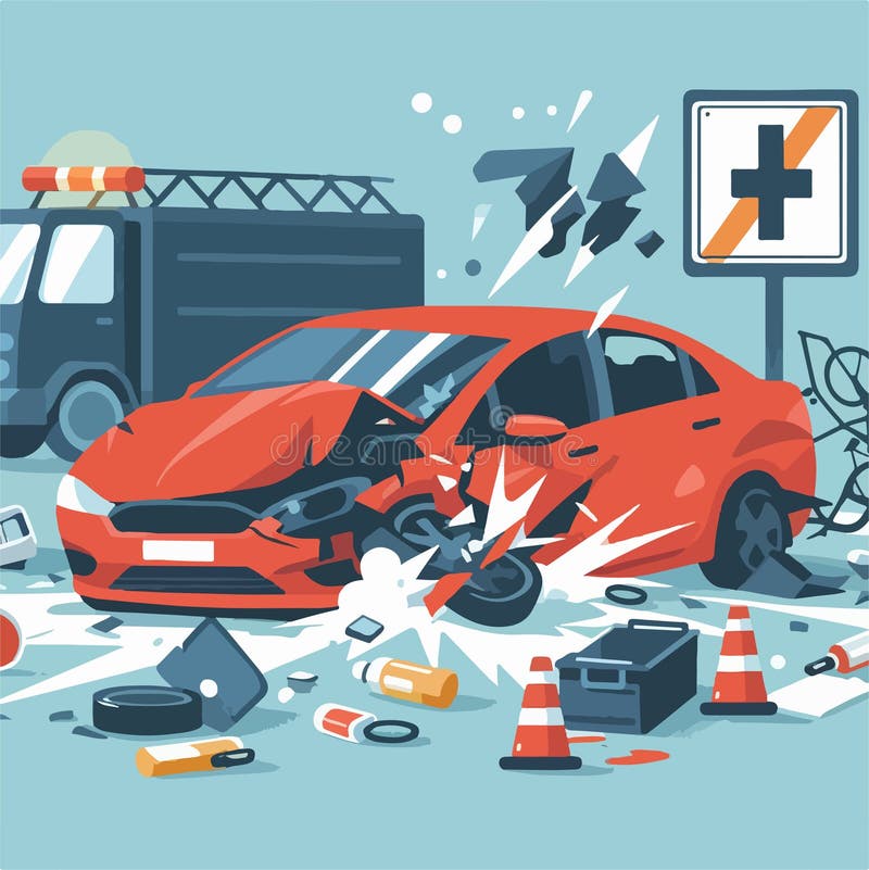Car Traffic Crash Broken Car Vector Stock Illustration - Illustration ...