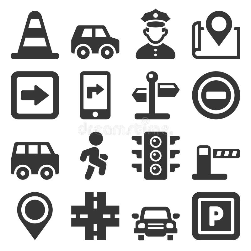 Car Traffic and Driving Icons Set on White Background. Vector Stock ...
