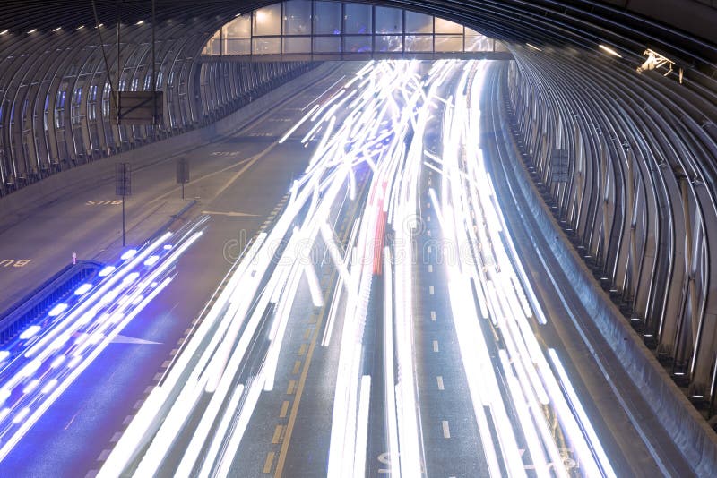 Traffic in High Speed on a Highway through Rural Landscape on Sunset ...