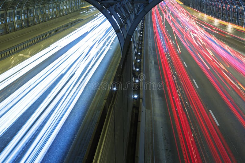 Traffic in High Speed on a Highway through Rural Landscape on Sunset ...