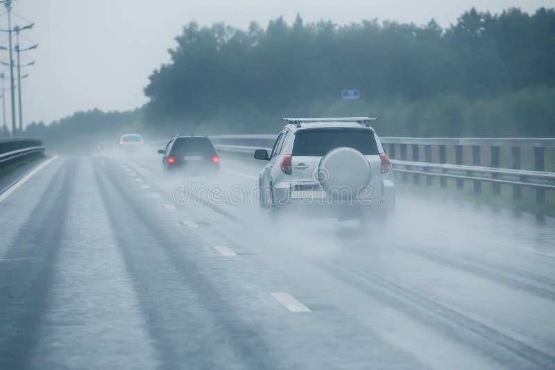 Car Traffic on Highway in Rain Stock Image - Image of journey, brake ...
