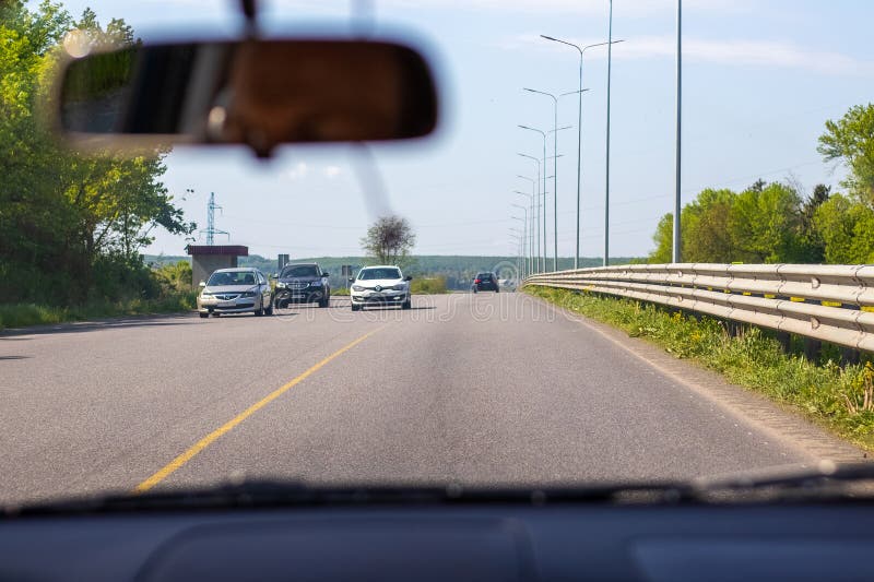 Car Traffic on the Highway, View from the Car Interior Stock Photo ...