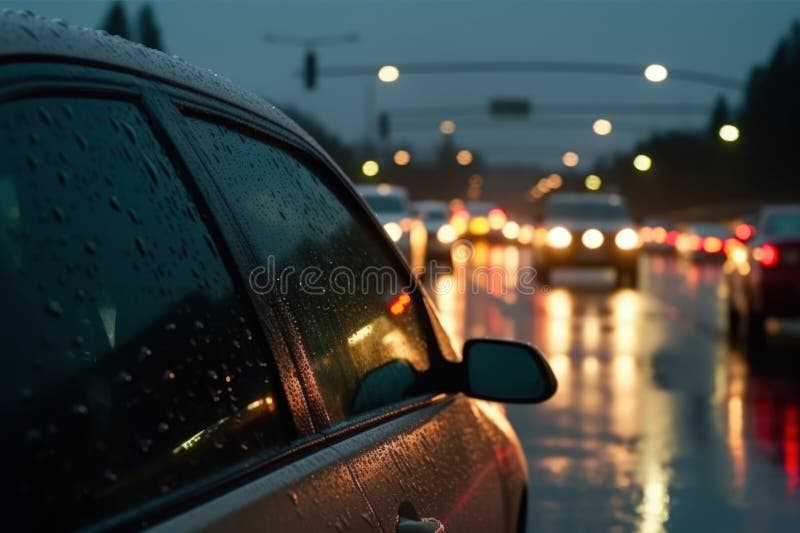 Car Traffic Jam on the Road Rain Bad Weather Generative Ai Stock ...