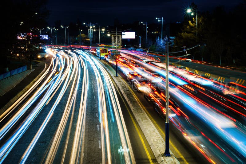 Car Traffic Light at Night City. Stock Image - Image of morning, dark ...