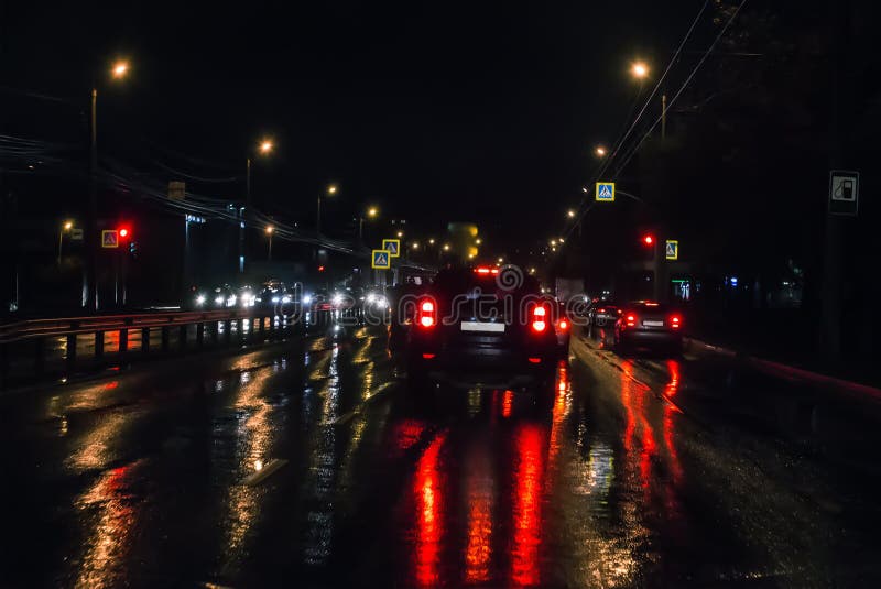 Car Traffic at Night on the Avenue Stock Photo - Image of dark, lights ...