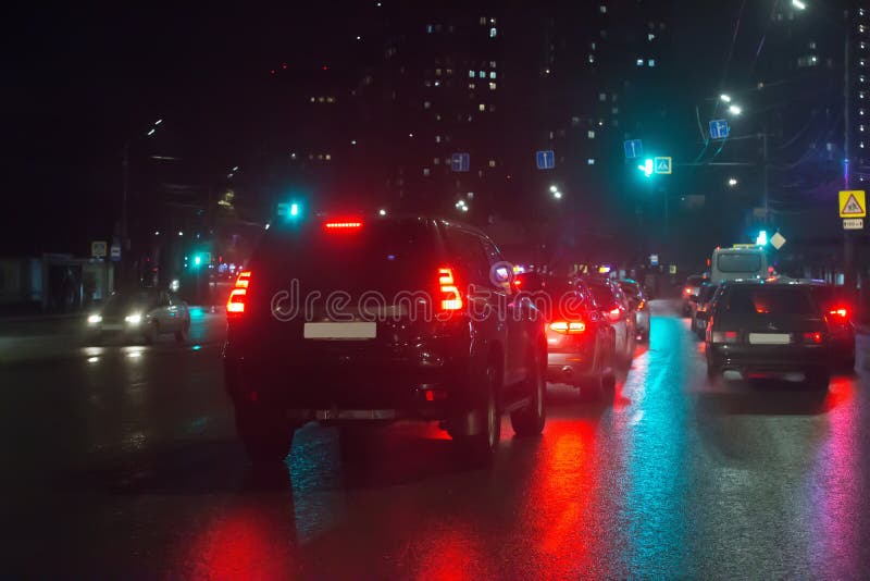 Car Traffic at Night on the Avenue Stock Image - Image of automobile ...