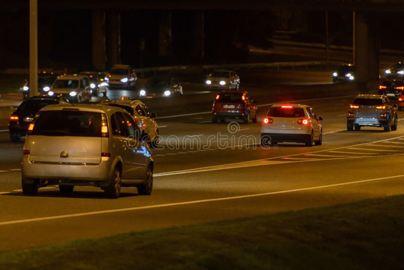 Car Traffic at Night on the Road Stock Image - Image of brake, gasoline ...