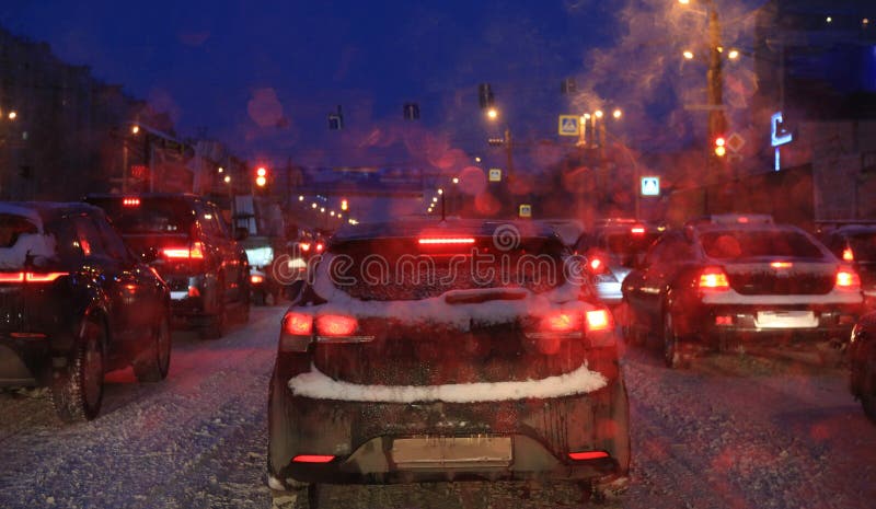 Car Traffic at Night on Winter Road Stock Photo - Image of road ...
