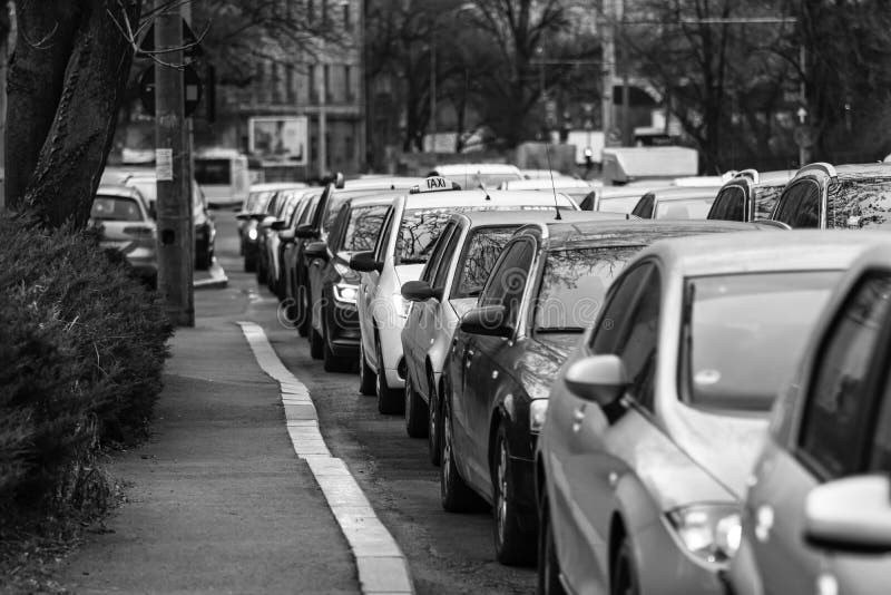 Car Traffic, Pollution, Traffic Jam City Downtown Bucharest, Romania ...