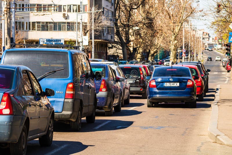Car Traffic at Rush Hour. Car Pollution, Traffic Jam in Bucharest ...