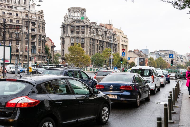 Car Traffic at Rush Hour. Car Pollution, Traffic Jam in Bucharest ...