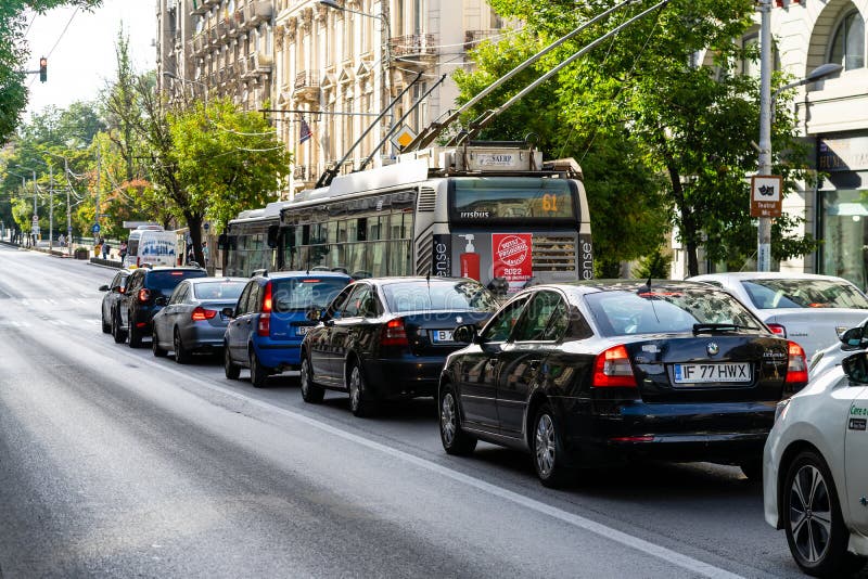 Car Traffic at Rush Hour. Car Pollution, Traffic Jam in Bucharest ...