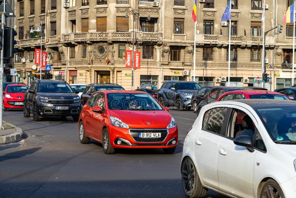 Car Traffic at Rush Hour, Car Pollution, Traffic Jam in Bucharest ...