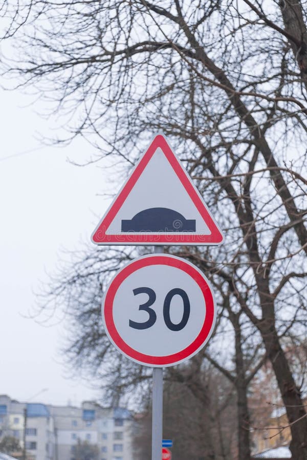 Car Traffic Signs. Two Road Signs Hang Over the Road. Stock Photo ...
