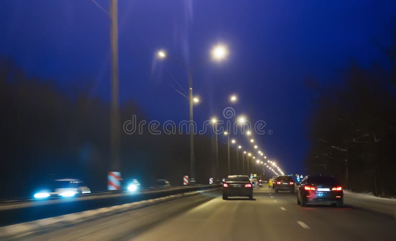 Car Traffic in Winter on Highway at Night Stock Photo - Image of motion ...