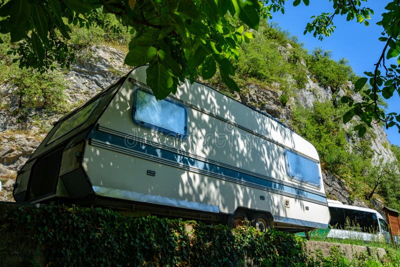 Car Trailer in the Mountains Stock Photo - Image of mobile, highway ...