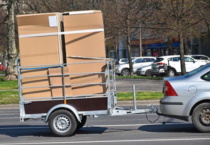 Car with a Trailer Transports a Large Cargo Stock Image - Image of ...