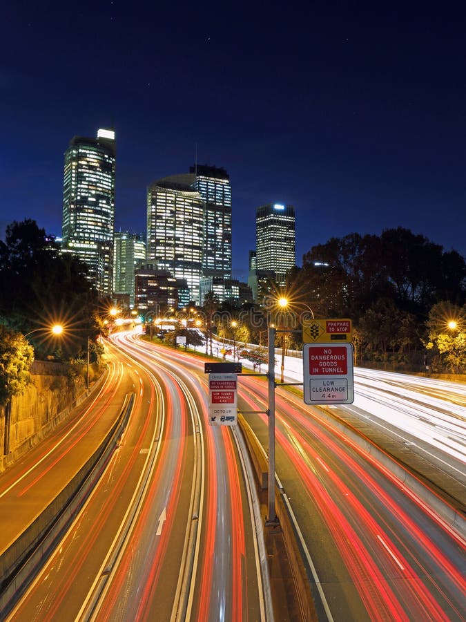 Car trails Sydney stock photo. Image of freeway, architecture - 94068536