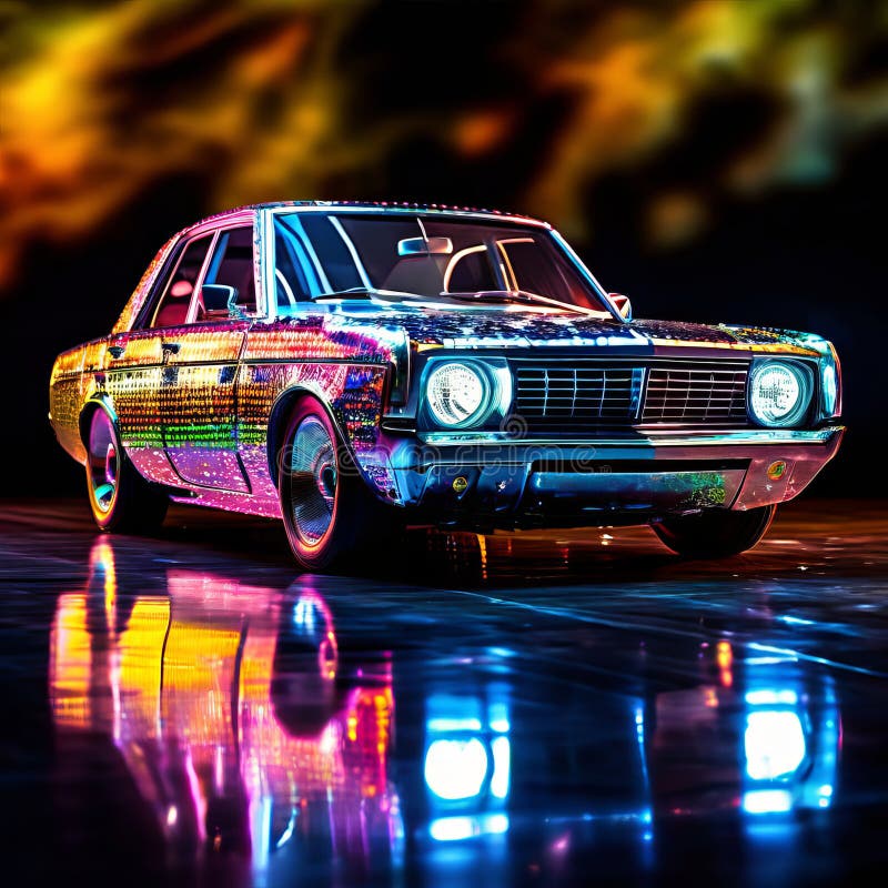 A Car Transformed into a Rolling Disco Ball with Refle Stock Image ...