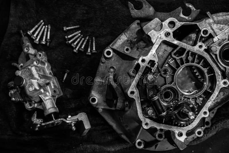 Car Transmission, Gearbox with Visible Gears and Cogs in the Garage ...