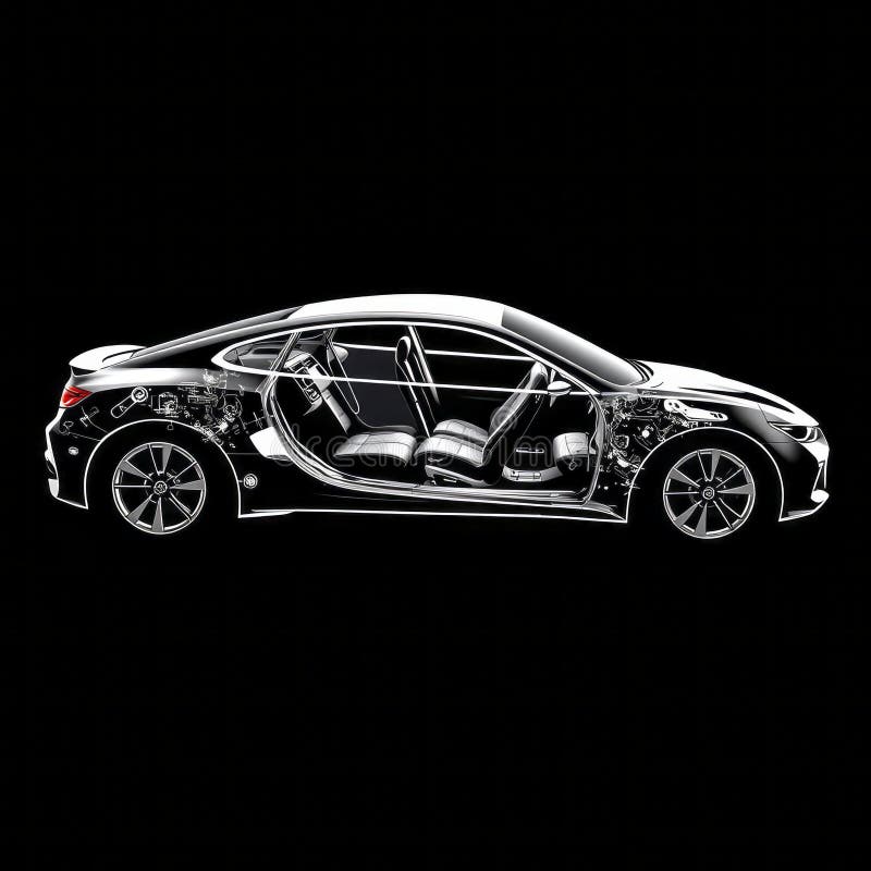 Transparent Body Car and Interior Parts Car Illustration Stock ...