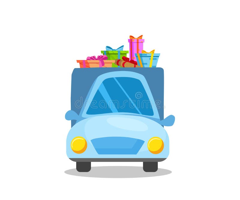 The Car is Transporting Christmas Gifts. Vector Cartoon Illustration ...