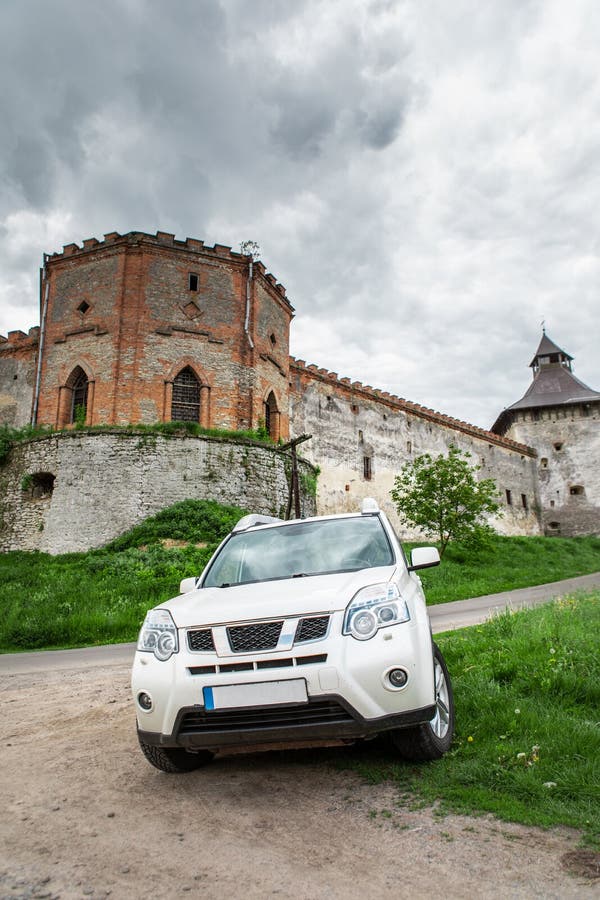 Car Travel Concept Suv in Front of Old Castle Stock Image - Image of ...