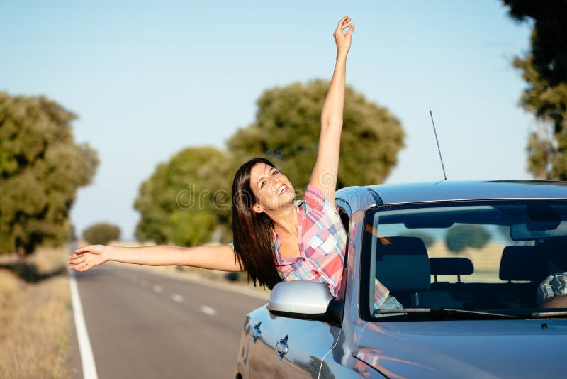 Summer Car Travel Freedom Woman in Yosemite Park Stock Image - Image of ...