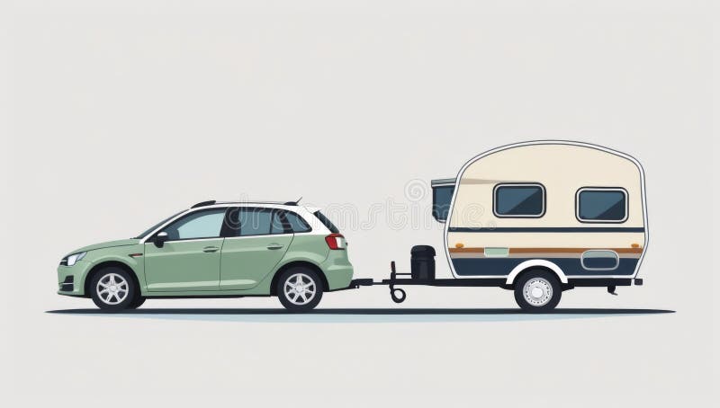 Car with Travel Trailer - Side View Stock Illustration - Illustration ...