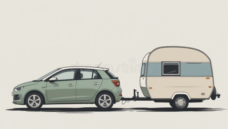 Car with Travel Trailer - Side View Stock Illustration - Illustration ...