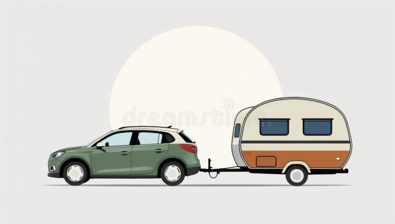 Car with Travel Trailer - Side View Stock Illustration - Illustration ...