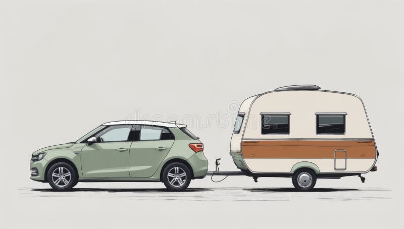 Car with Travel Trailer - Side View Stock Illustration - Illustration ...