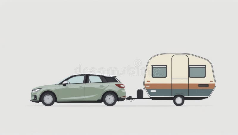 Car with Travel Trailer - Side View Stock Illustration - Illustration ...
