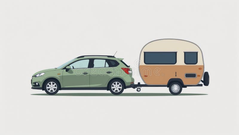 Car with Travel Trailer - Side View Stock Illustration - Illustration ...