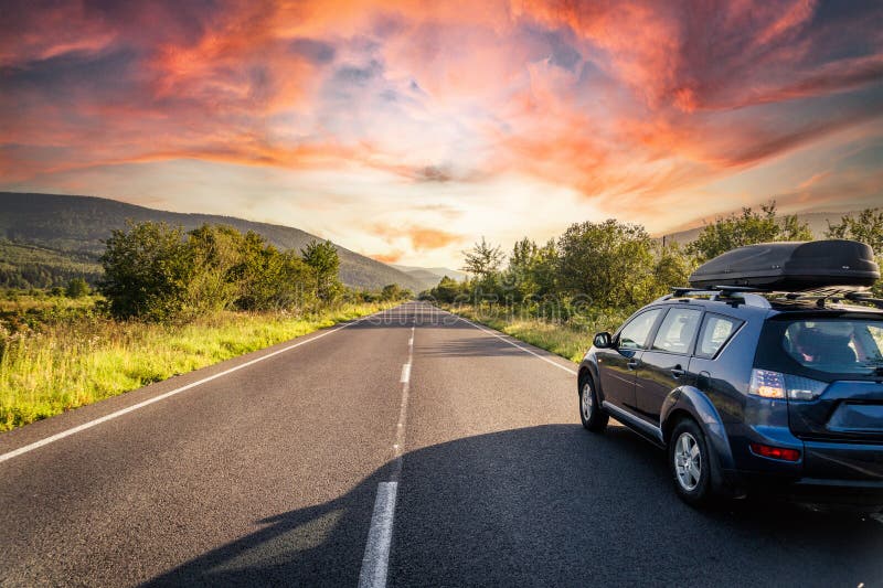 Car for Traveling with a Mountain Road Stock Image - Image of journey ...