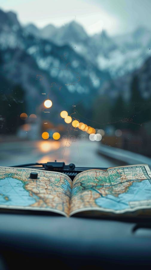 Car Trip Adventure with Road Map Navigating the Journey Ahead Stock ...