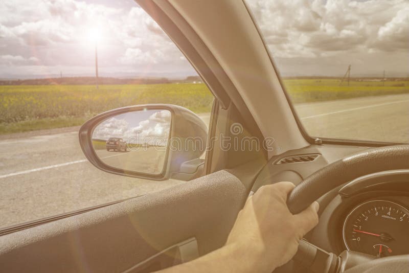 Car Trip. Road View Reflection on Side Mirror Stock Image - Image of ...