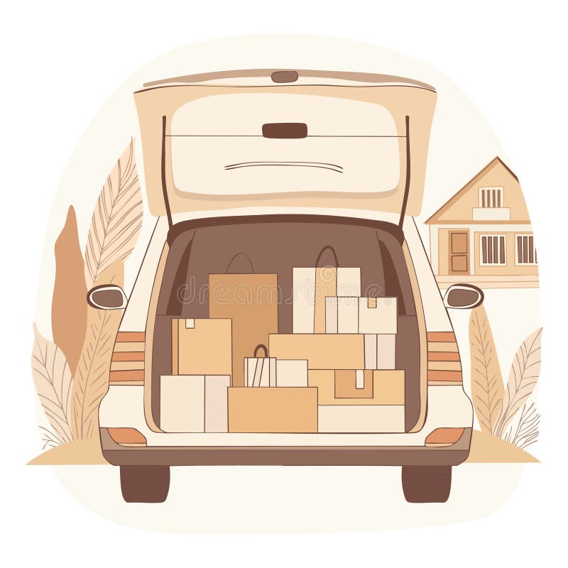 Car Trunk Full of Boxes Ready for Moving Day Stock Vector ...