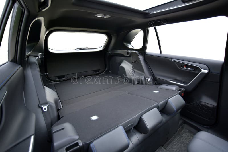 Passenger Car Trunk with Rear Seats Folded Stock Image - Image of ...