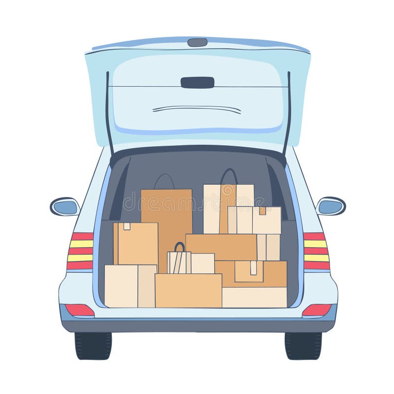 Car Trunk Loaded with Boxes for Moving or Delivery Stock Vector ...