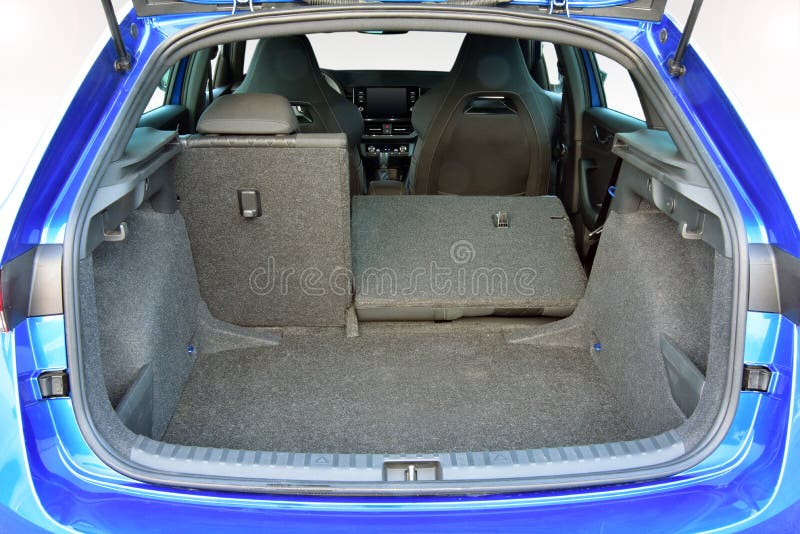 Car Trunk with Rear Seats Folded Stock Image - Image of shopping ...