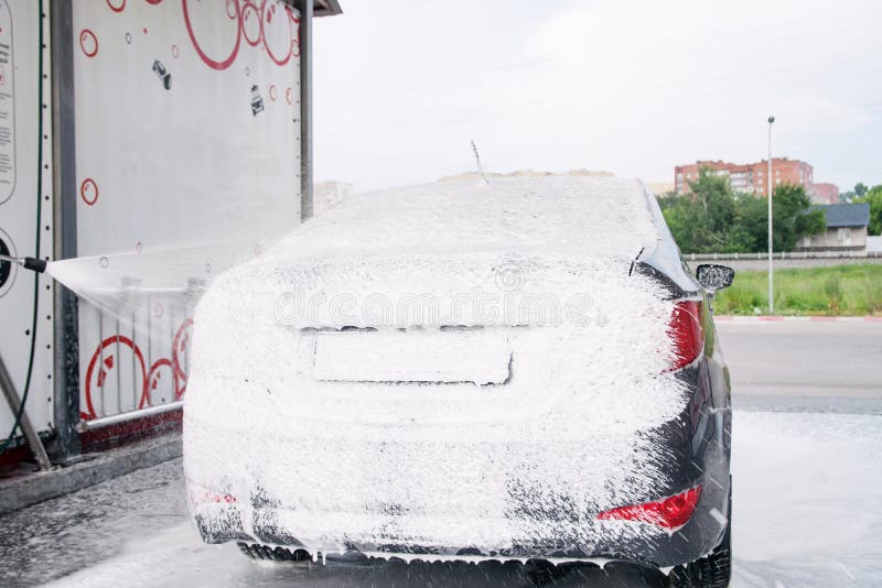 Gray Car Trunk in Soapy Foam from a Detergent Stock Image - Image of ...