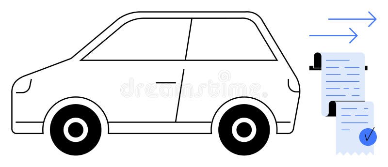 Vector Drawing of a Car with Repair Documents and Checkmark for ...